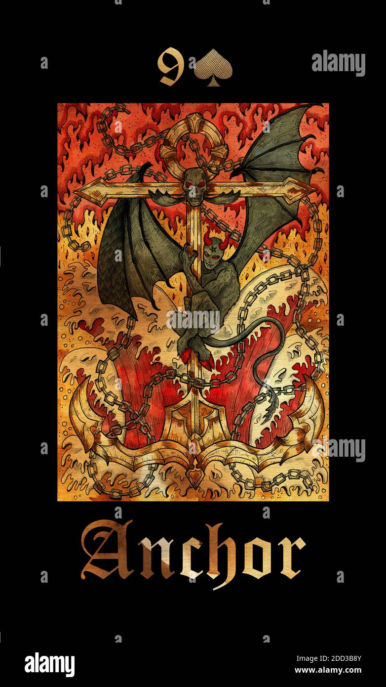 Anchor. Card of Lenormand oracle deck Gothic Mysteries. Hand drawn ...