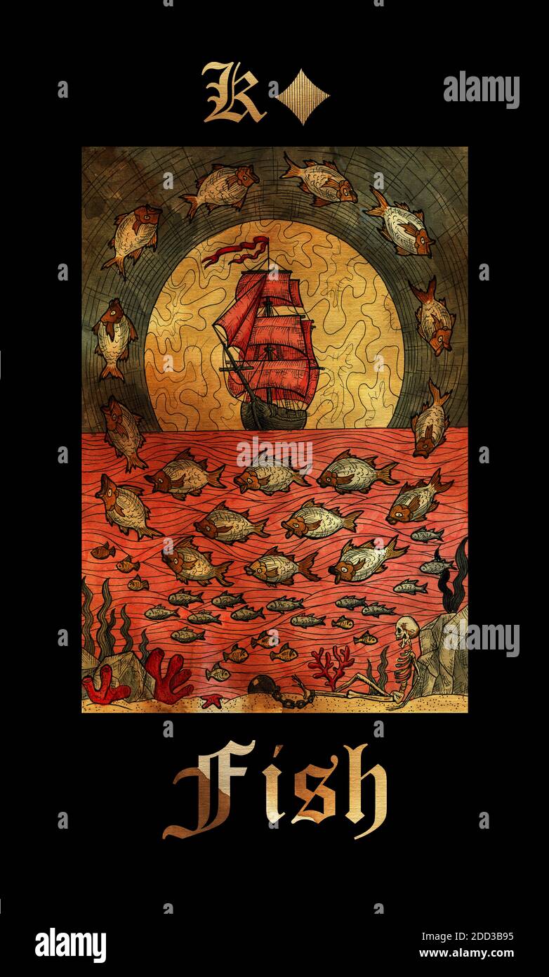 Fish. Card of Lenormand oracle deck Gothic Mysteries. Hand drawn ...