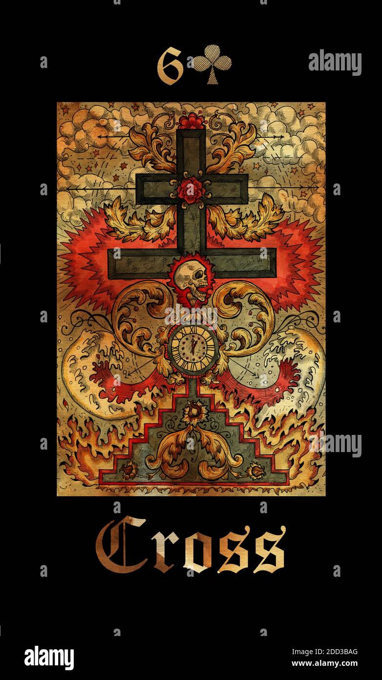 Cross. Card of Lenormand oracle deck Gothic Mysteries. Hand drawn ...