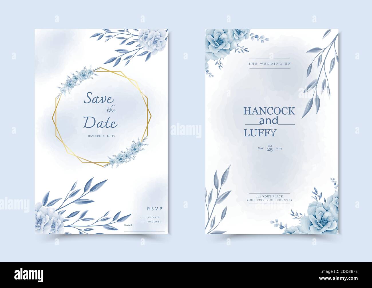 Beautiful background with watercolor floral wedding invitation card ...