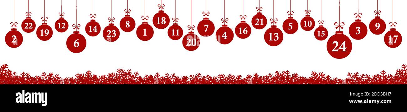hanging christmas gifts colored red with numbers 1 to 24 showing advent ...