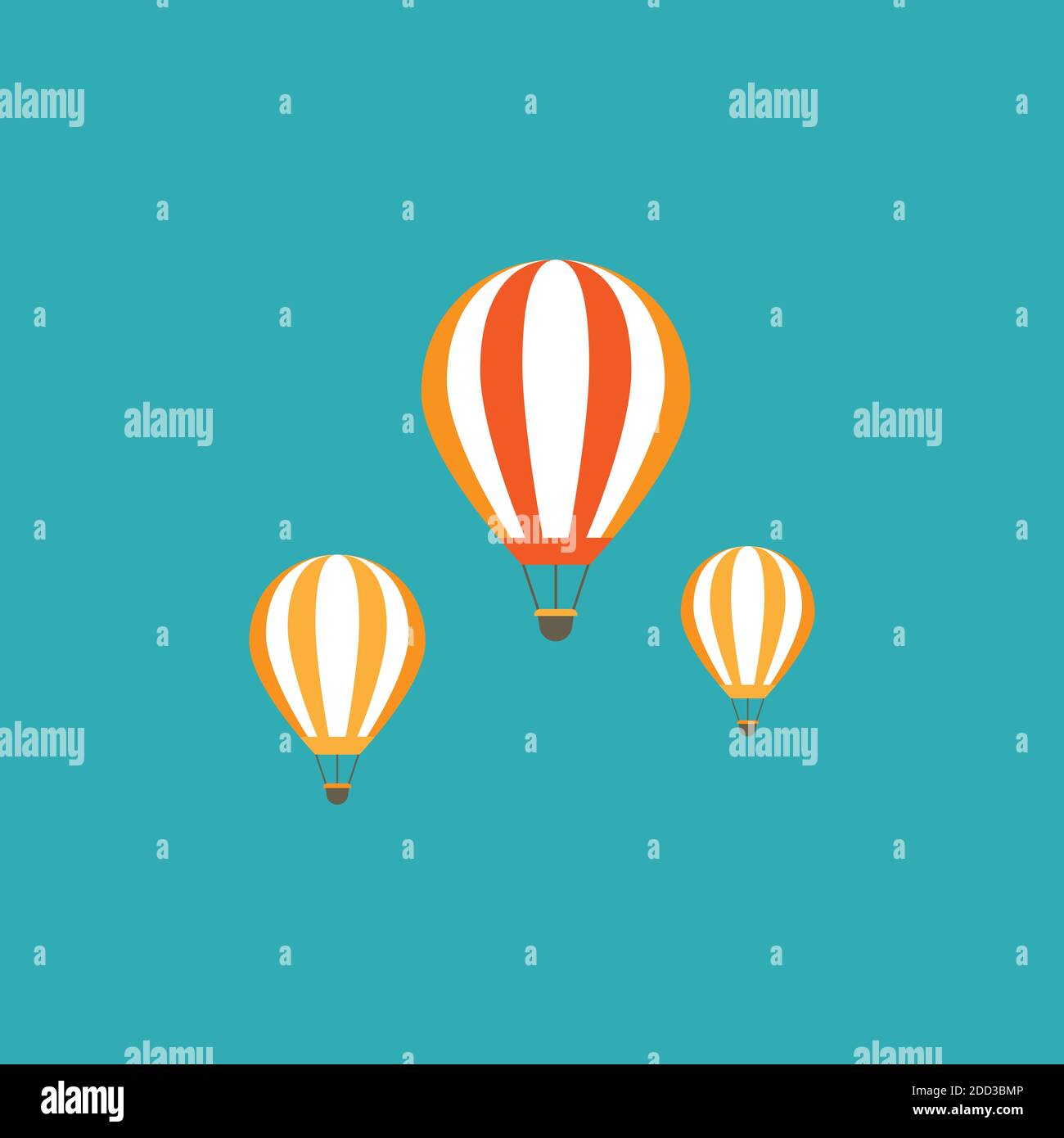 Orange hot air balloons flying in the blue sky. Flat cartoon design ...
