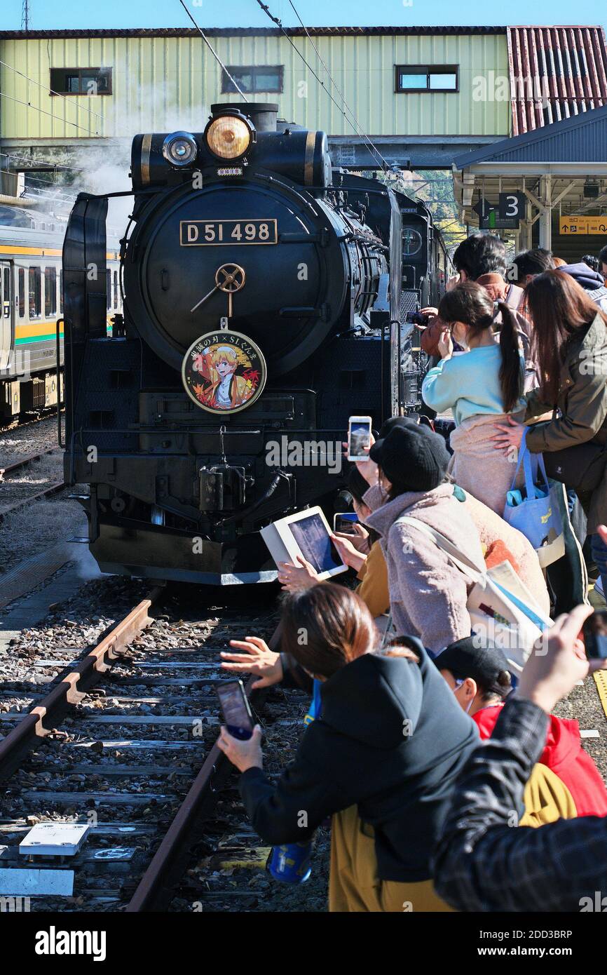 Peoples take photo the Steam locomotive Class D51-498 during a ...