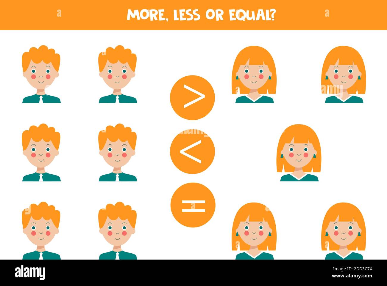 More, less or equal game with cute ginger haired boys and girls. Math ...
