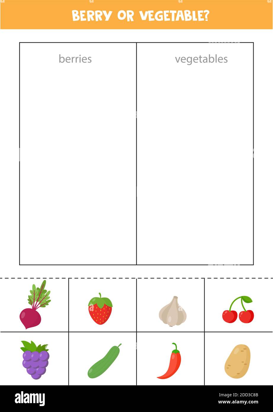 Berries or vegetables. Sorting game for preschool kids. Educational ...