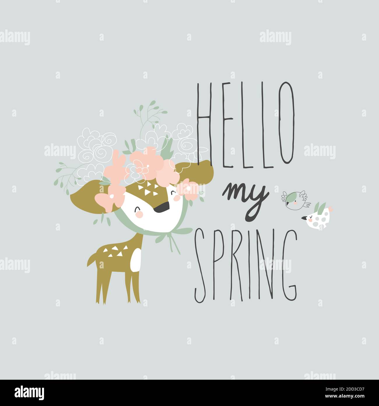 Cartoon little deer with wreath meeting spring Stock Vector Image & Art ...
