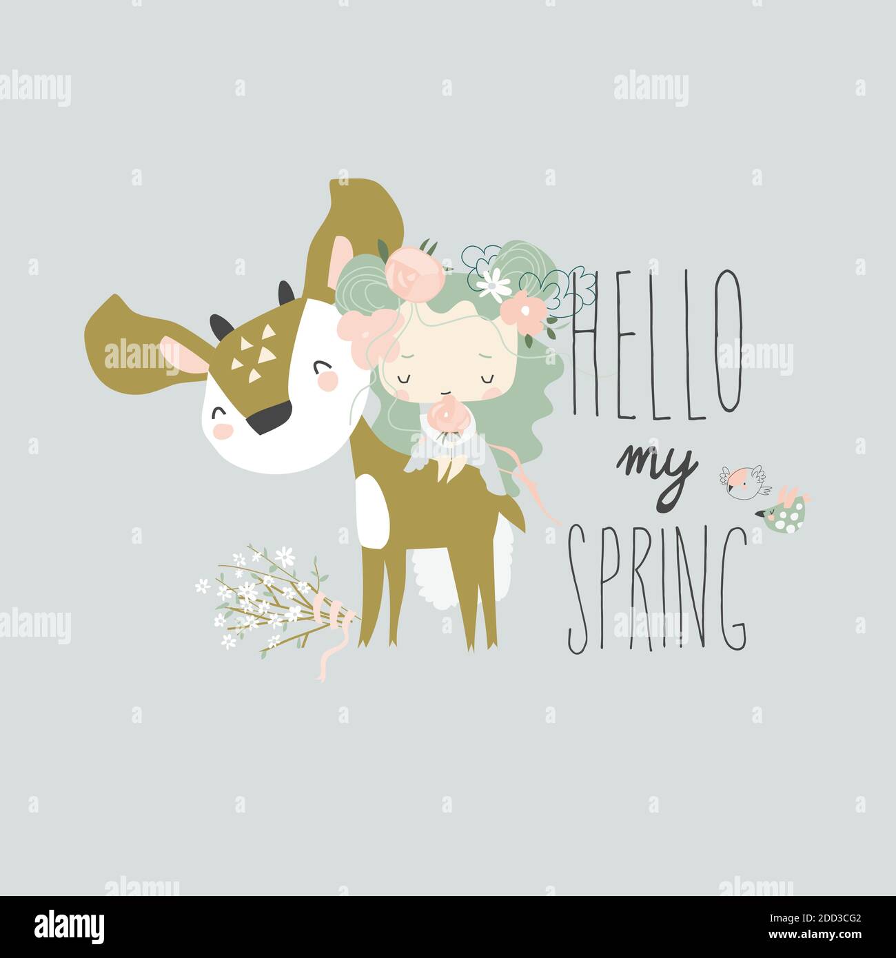 Beautiful cartoon girl with cute deer.Best friends Stock Vector Image ...