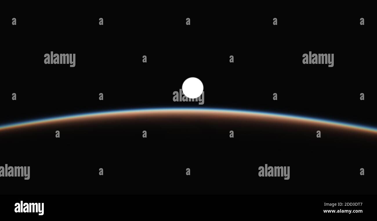 sunrise from planet orbit landscape, 3d render illustration Stock Photo ...