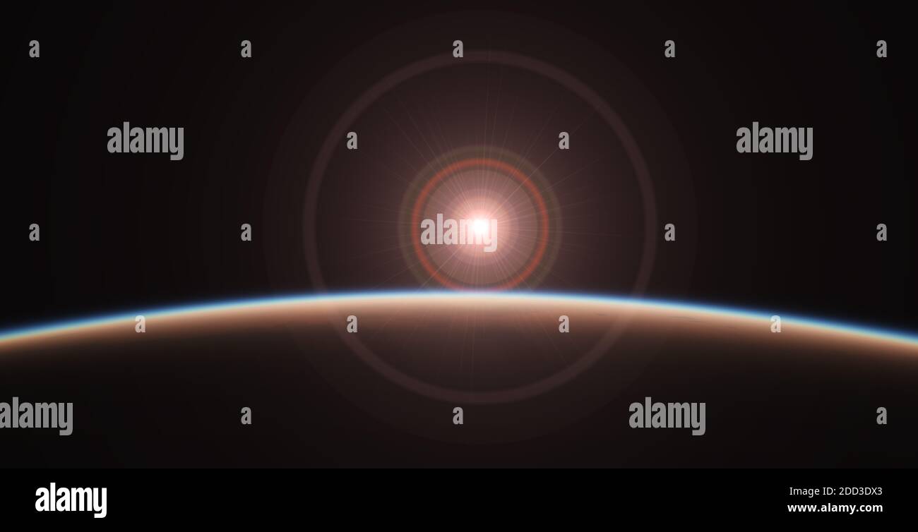sunrise from planet orbit landscape, 3d render illustration Stock Photo ...