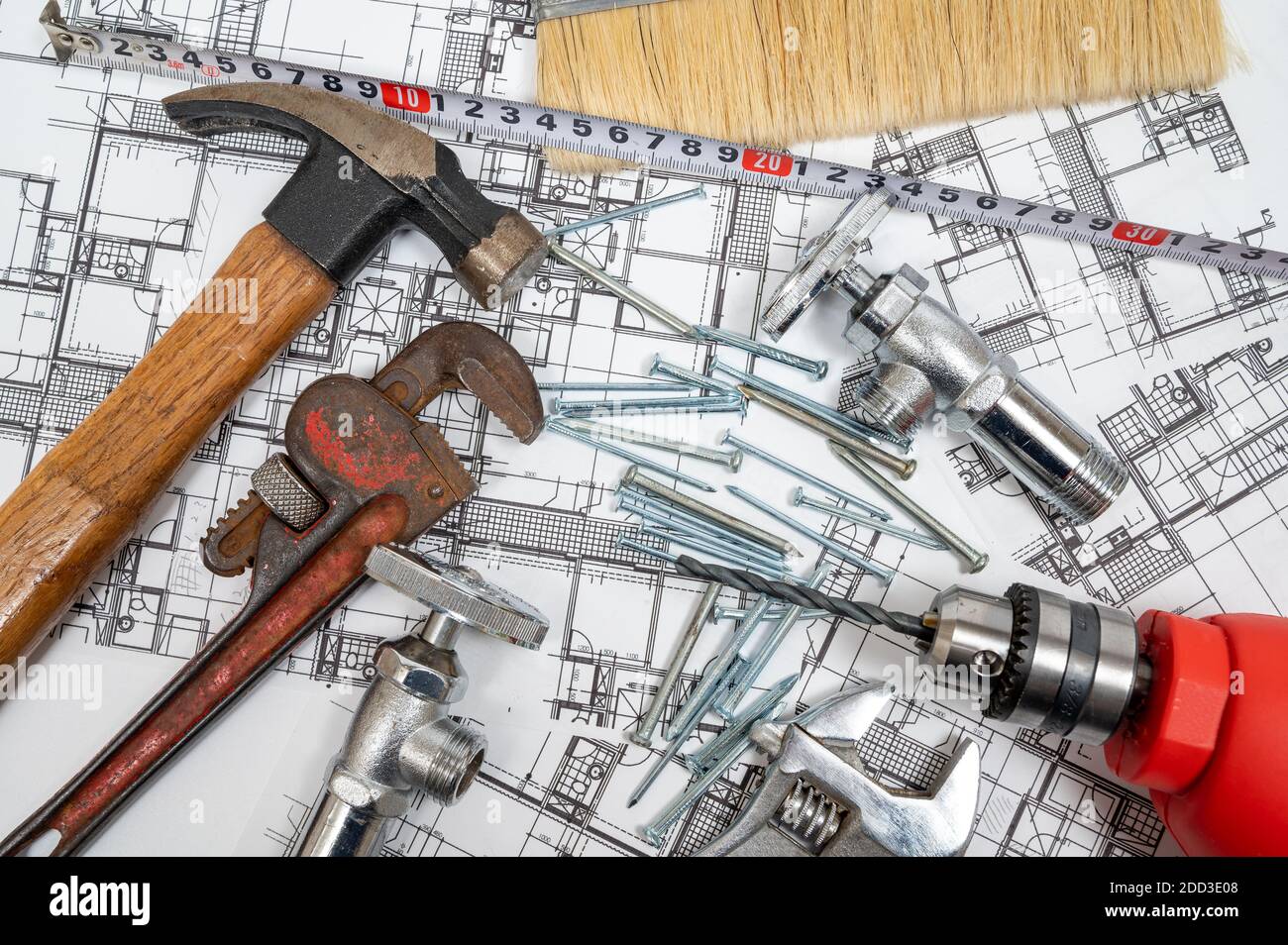Collection of construction tools on a white background. Repair ...