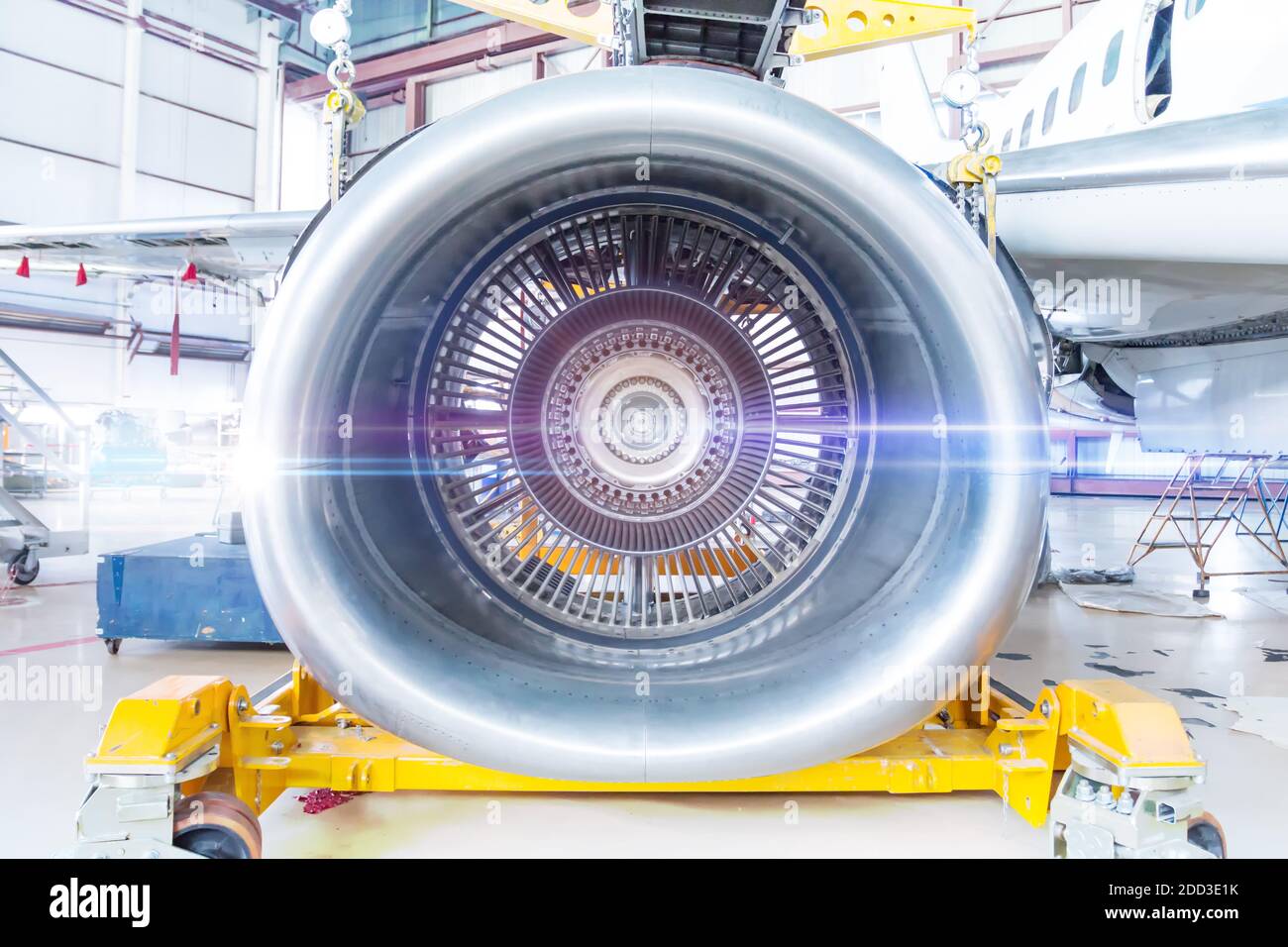Close-up of repair of passenger airplane engine in the hangar Stock ...