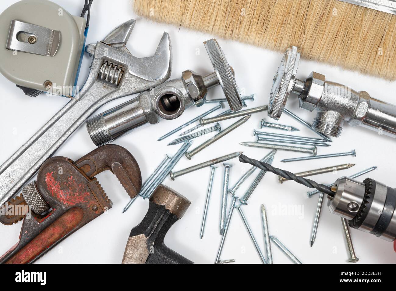 Collection of construction tools on a white background. Repair ...