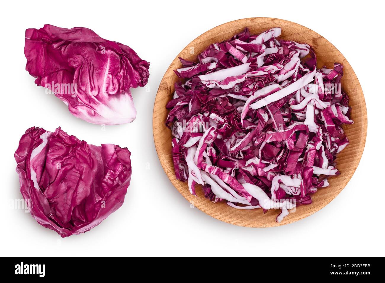 Fresh red radicchio salad in wooden bowl isolated on white background ...