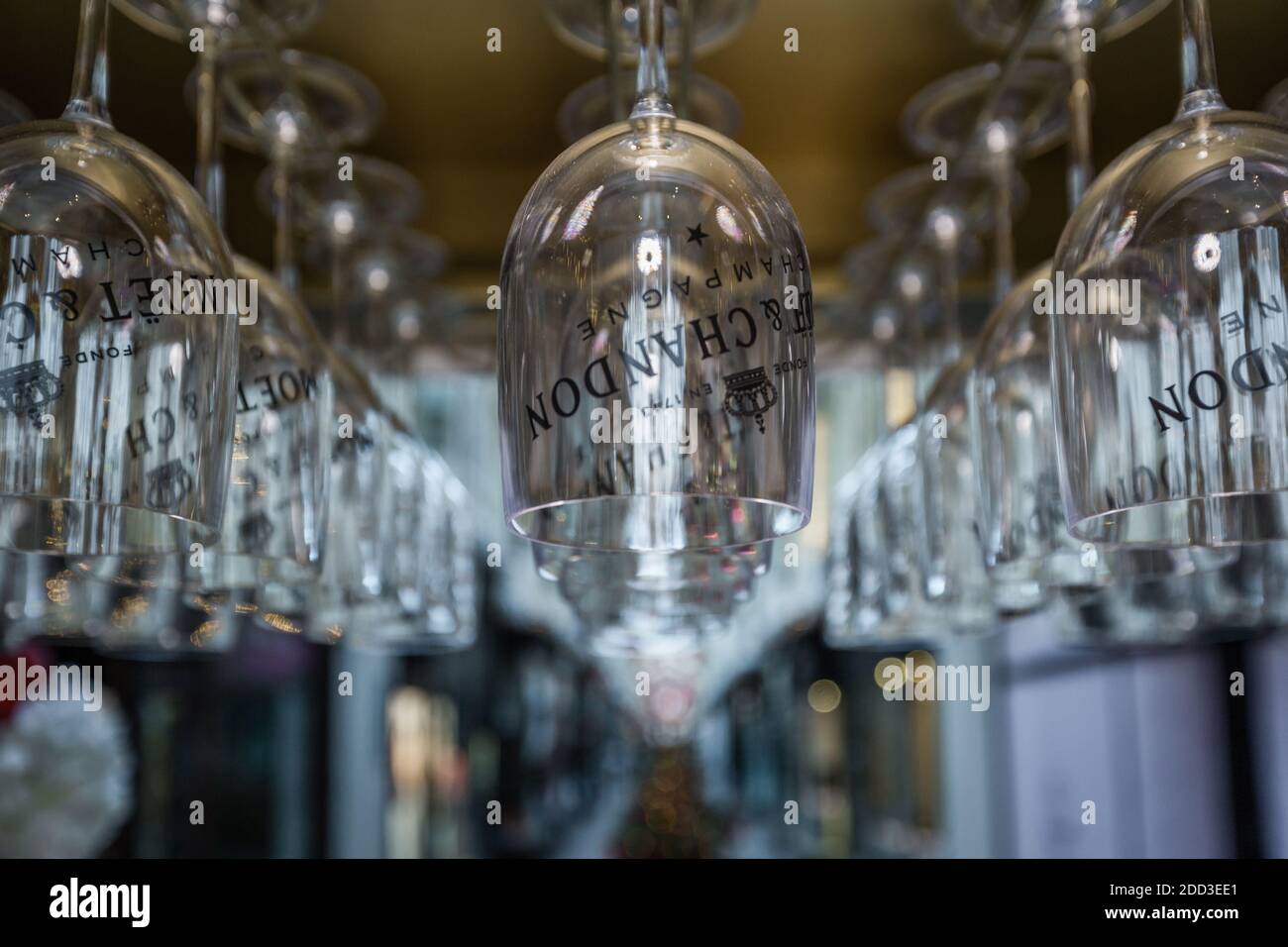 Moet & Chandon glasses on display form a beautiful backdrop Stock Photo ...