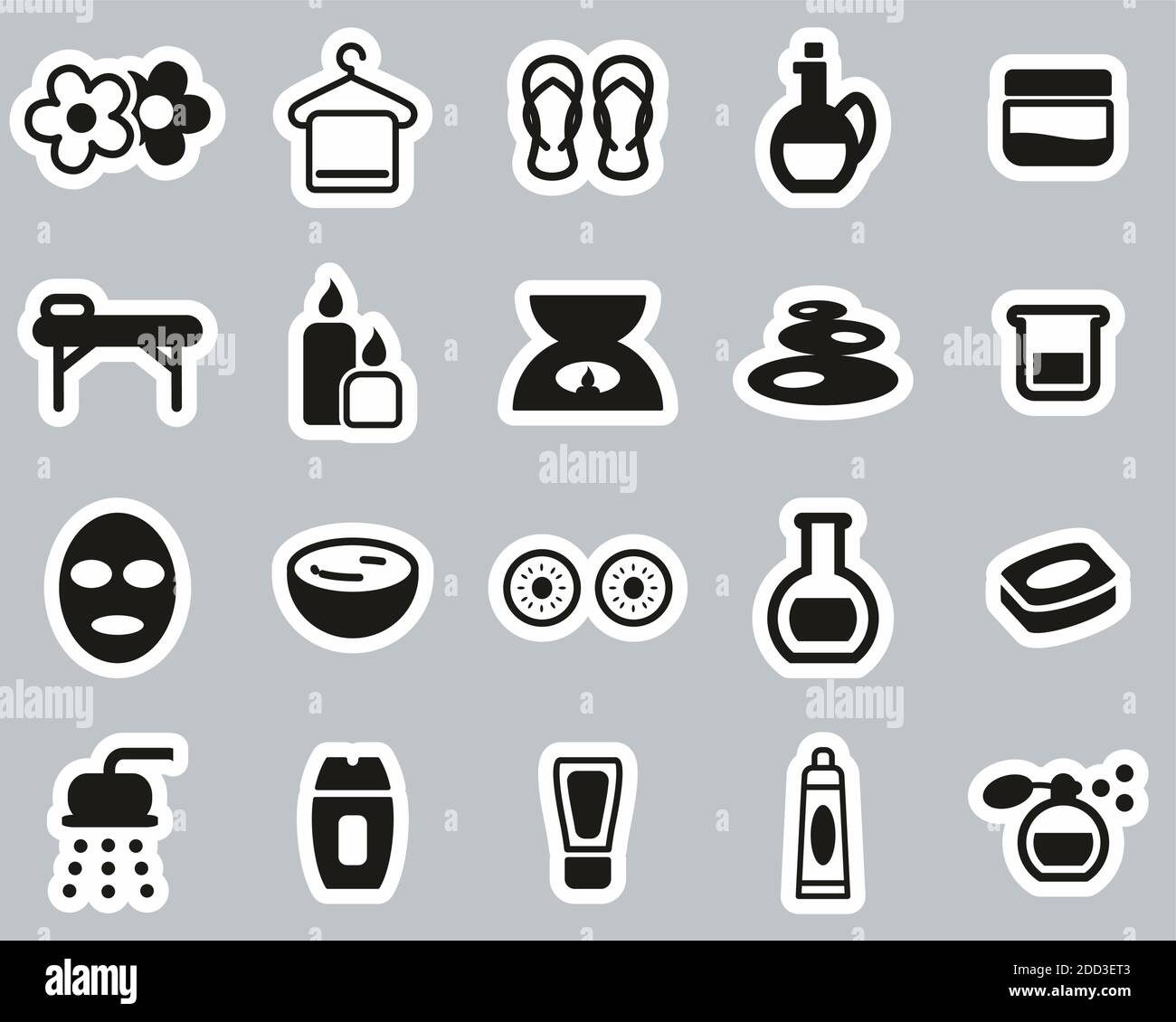 Spa & Wellness Icons Black & White Sticker Set Big Stock Vector Image ...