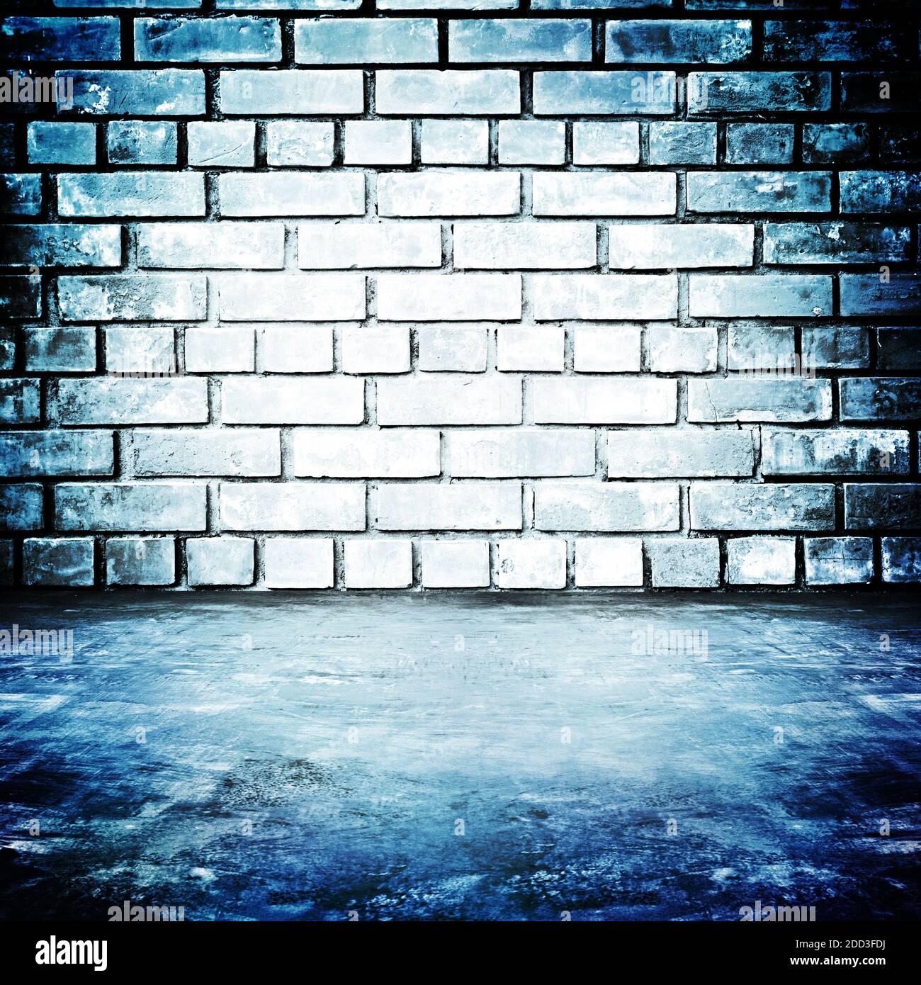 Old blue room with brick wall - as background Stock Photo - Alamy