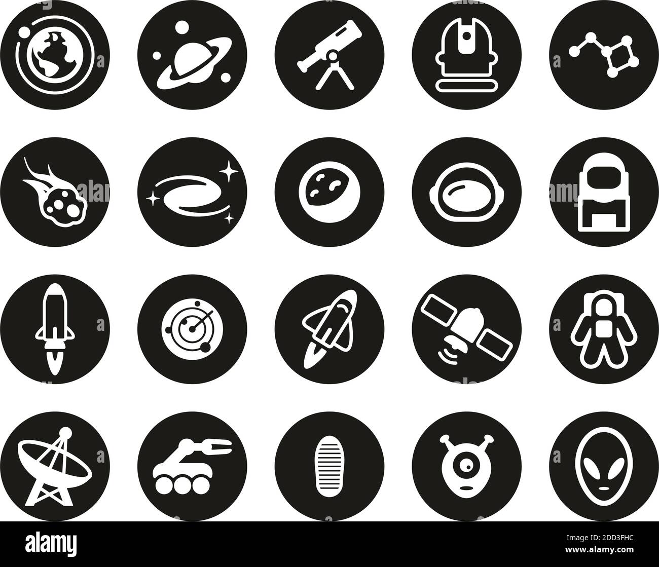 Space Or Space Mission Icons White On Black Flat Design Circle Set Big Stock Vector Image & Art ...