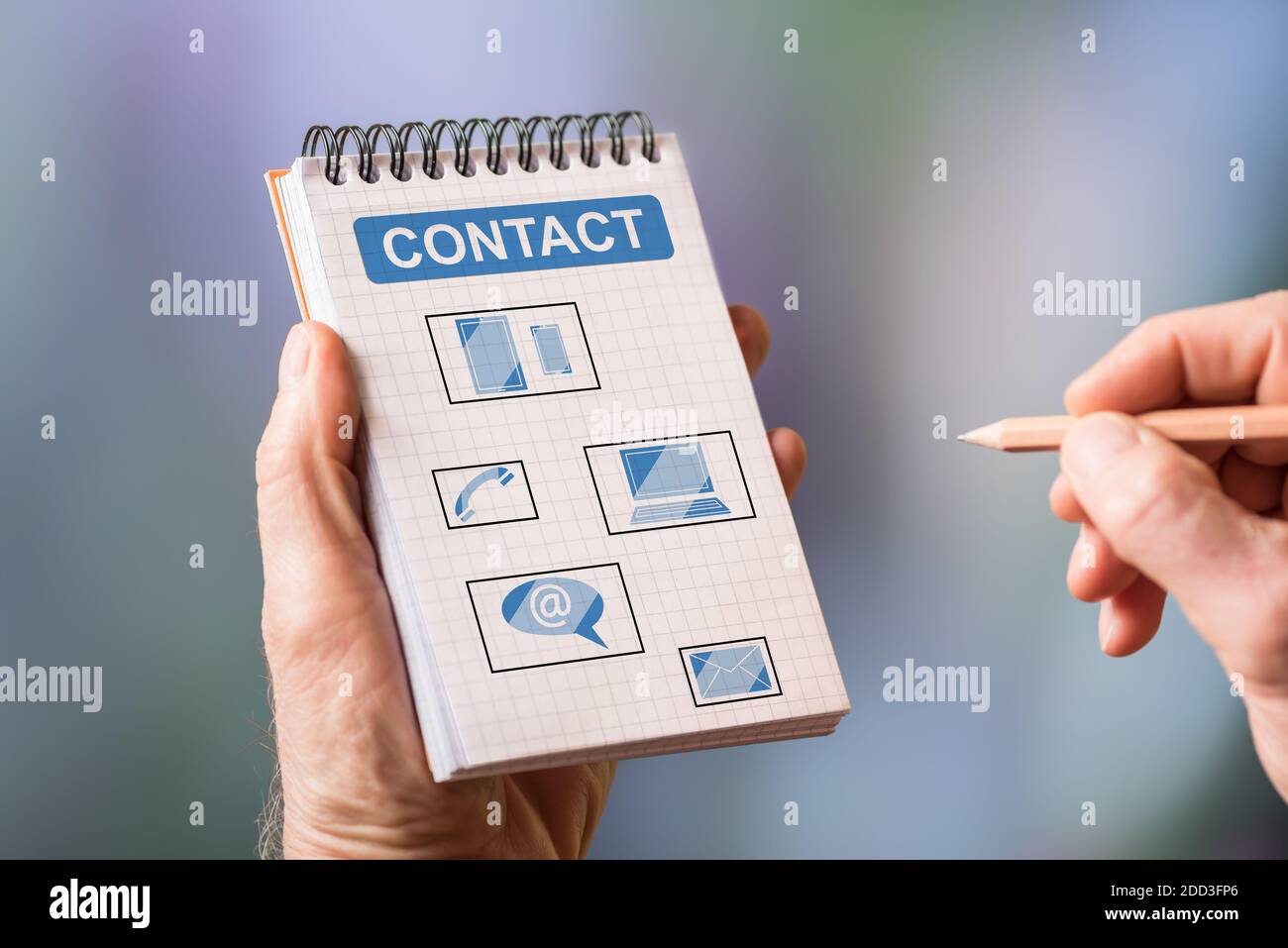 Hand drawing contact concept on a notepad Stock Photo - Alamy