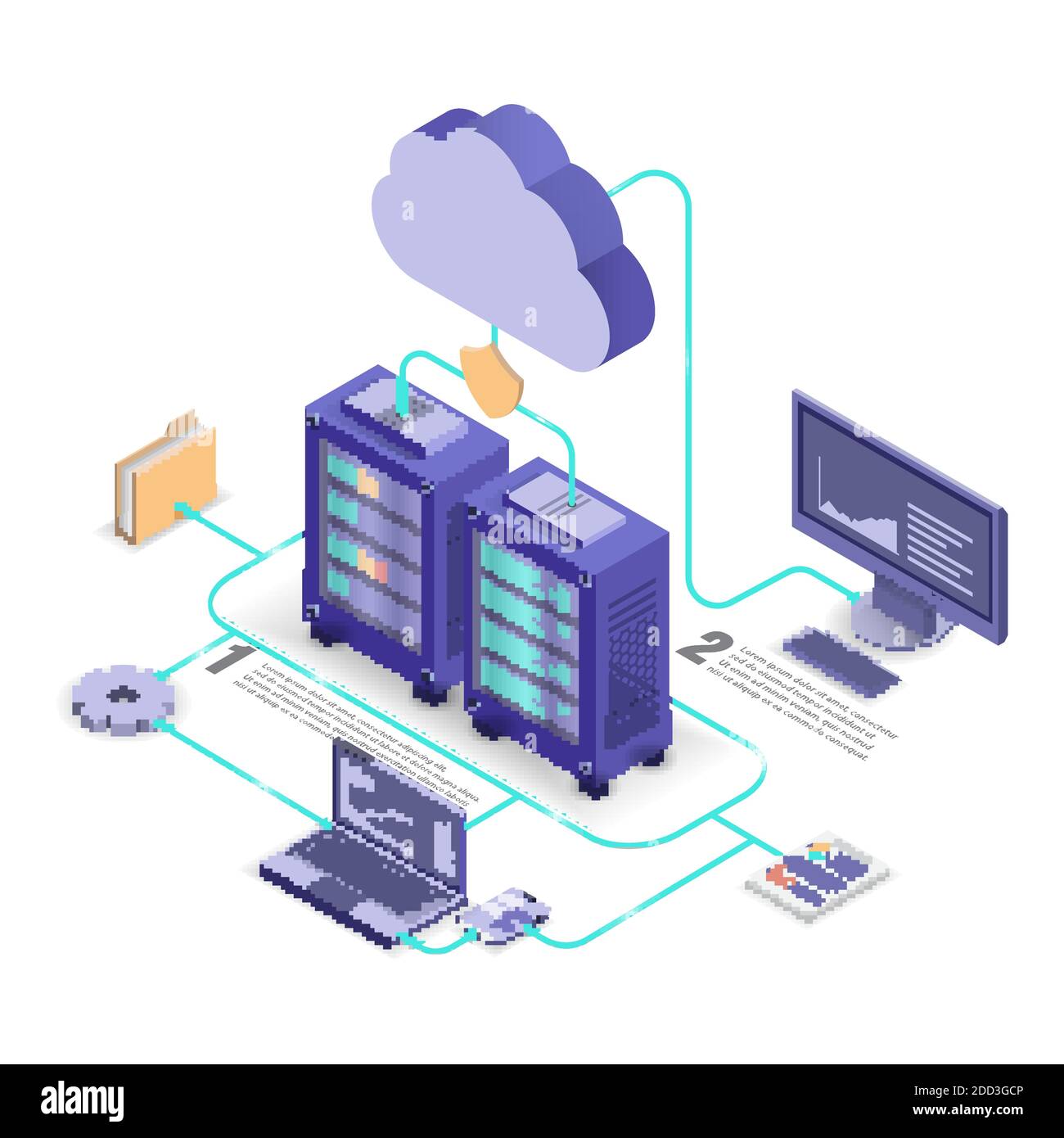 Cloud service technology flowchart, isometric vector illustration Stock ...