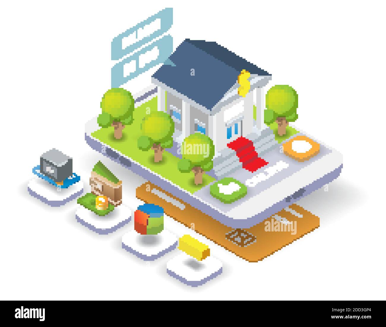 Mobile banking vector isometric illustration. Online bank transactions, money transfer, bank ...