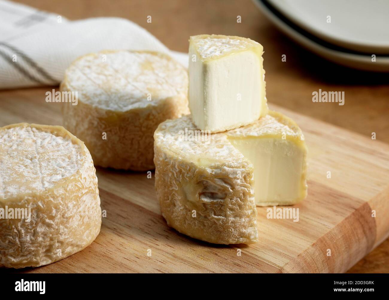 French Cheese called Crottin de Chevre, a Goat Cheese Stock Photo - Alamy