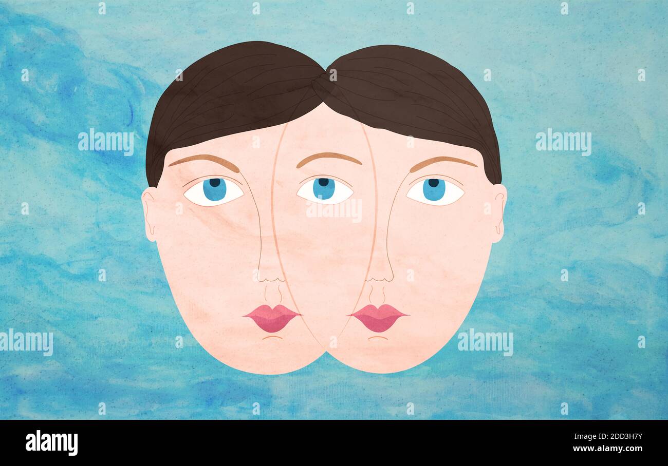 Metaphor bipolar disorder mind mental. Double face.Split personality ...