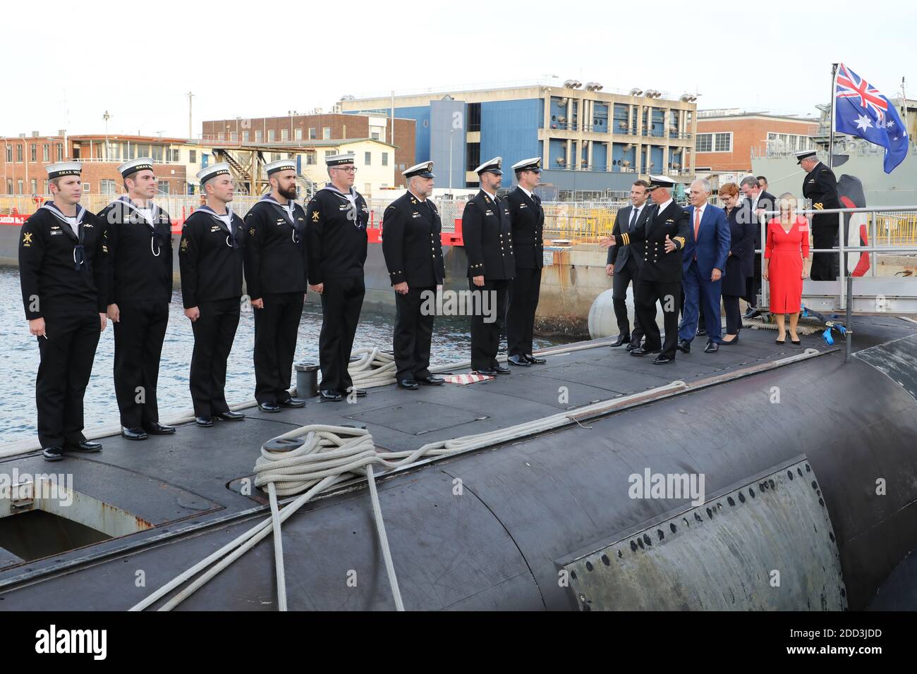 French President Emmanuel Macron (centre L) and Australian Prime ...
