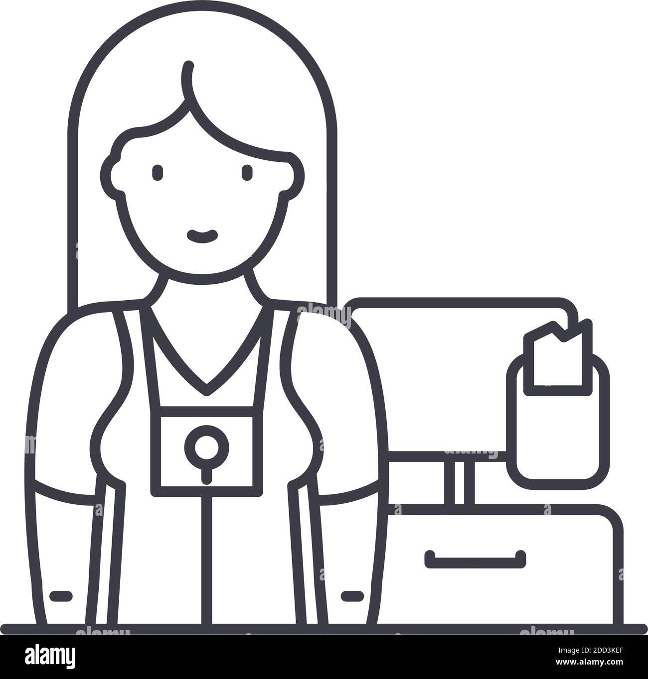 Female cashier icon, linear isolated illustration, thin line vector, web design sign, outline ...