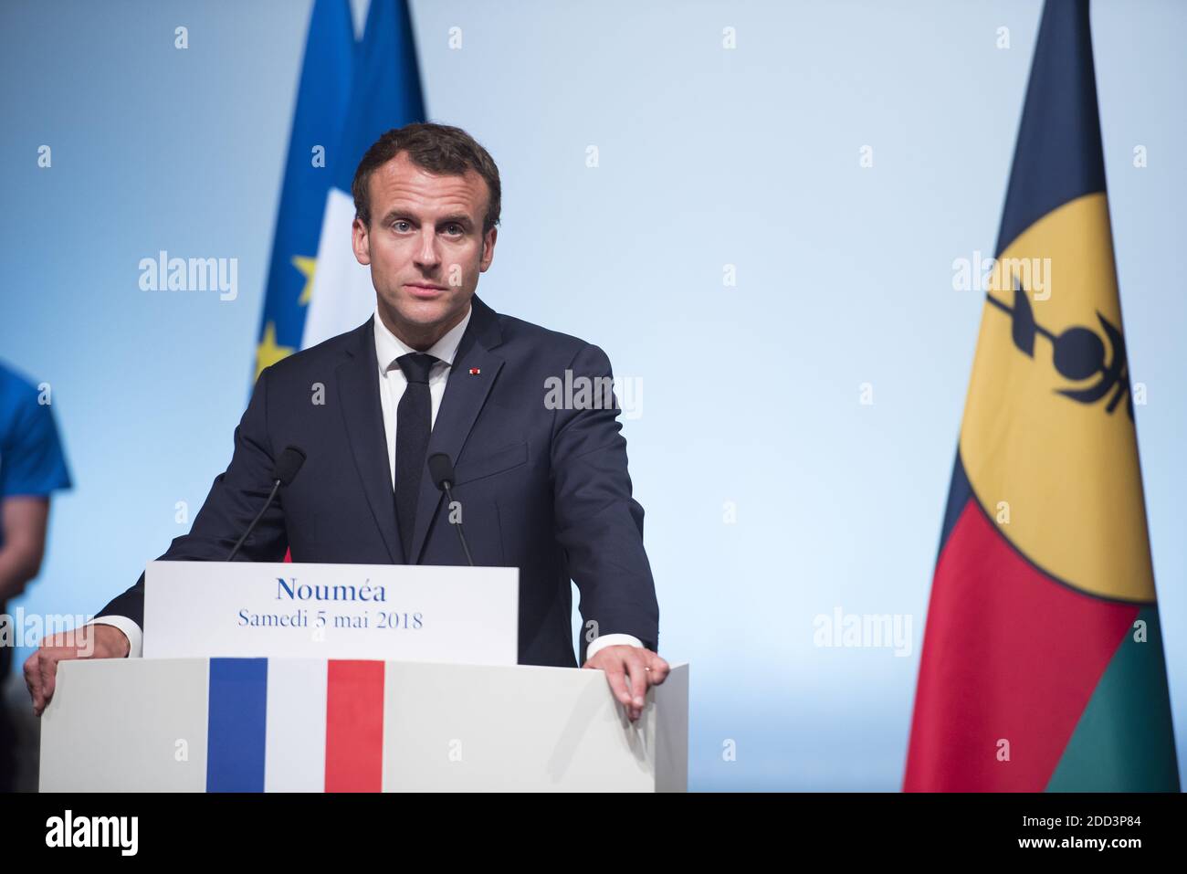 French President Emmanuel Macron delivers a speech at Theatre de l'Ile ...