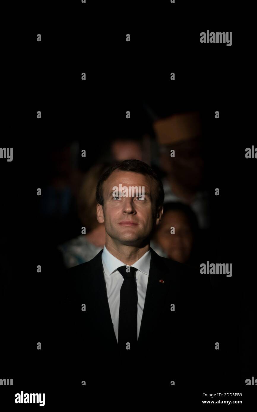 French President Emmanuel Macron delivers a speech during a traditional ...