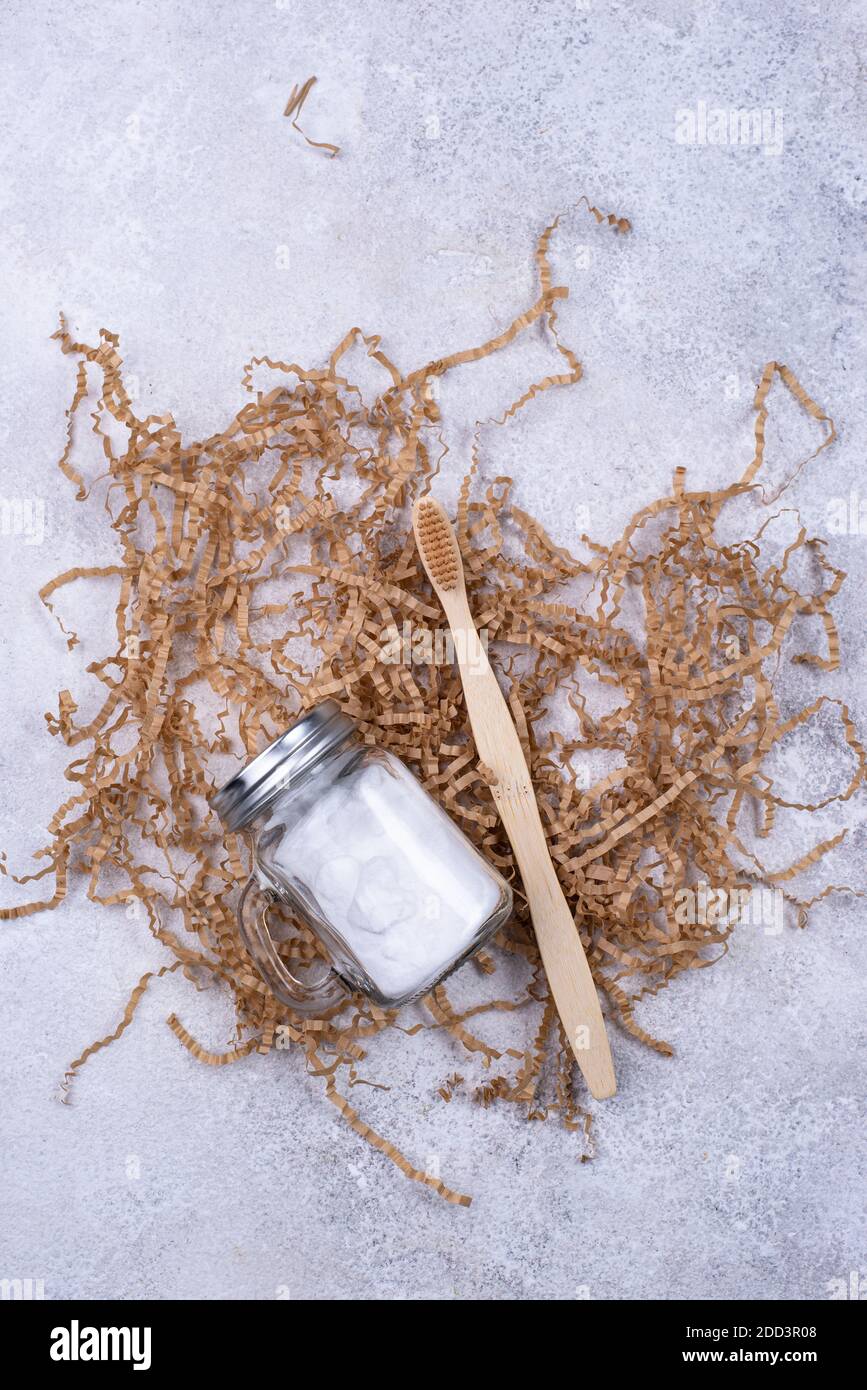 Eco friendly toothbrush and natural dentifrice Stock Photo - Alamy