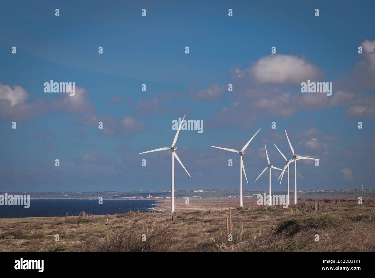 Wind turbines on an island Stock Photo - Alamy