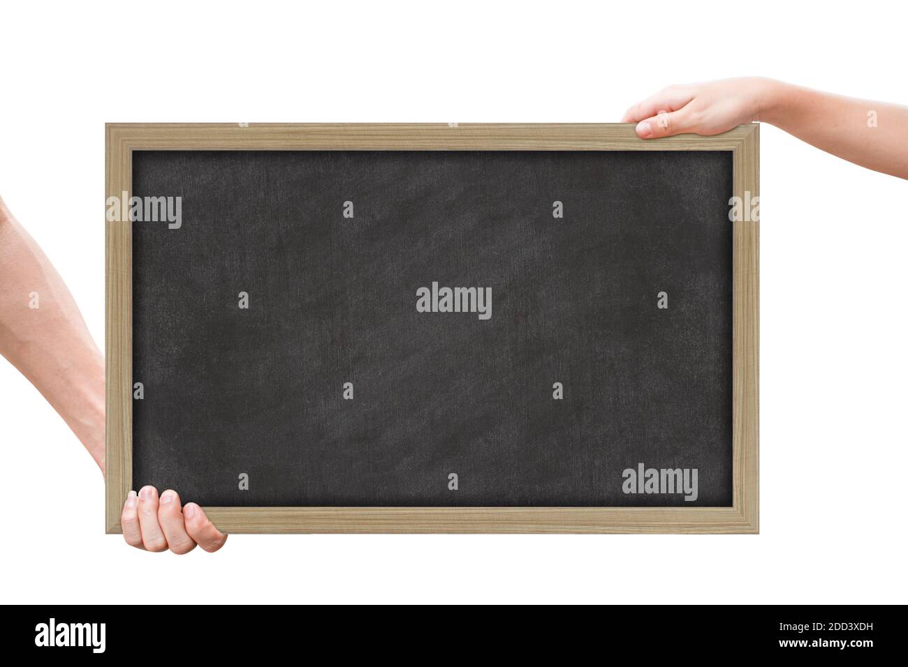 Two hand holding blackboard isolated on white background with clipping ...