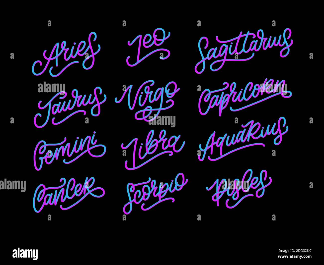 Zodiac lettering Vector Sign. Cartoon astrology text illustration ...