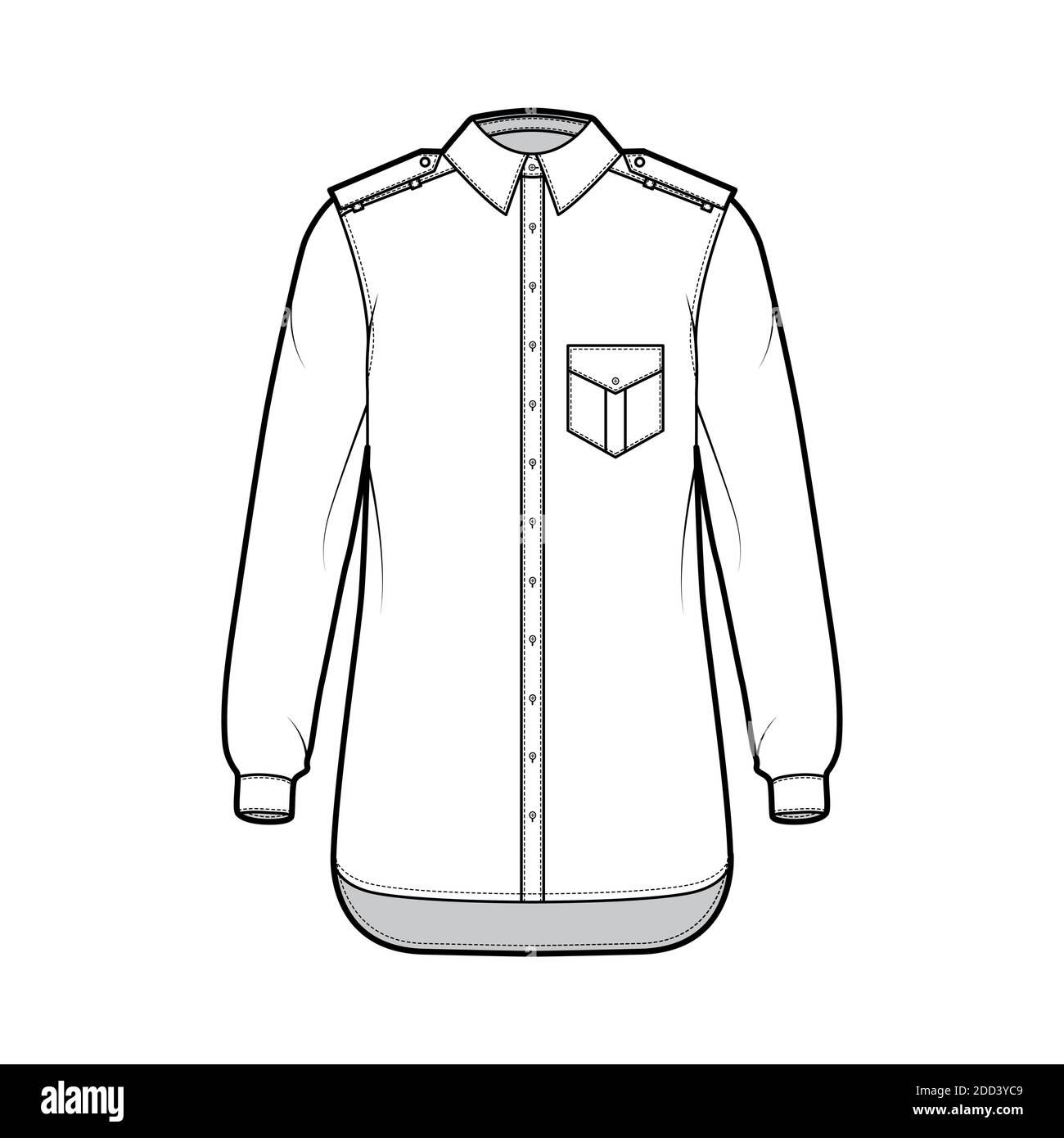 Shirt epaulette technical fashion illustration with flaps angled pocket ...