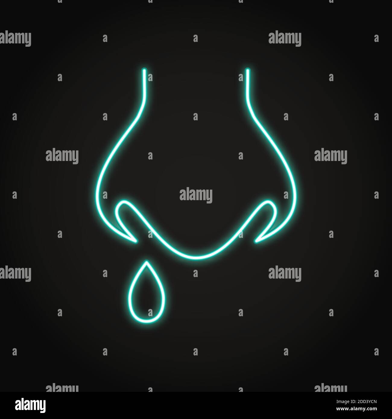 Neon runny nose icon in flat and line style. Rhinitis illness symbol ...
