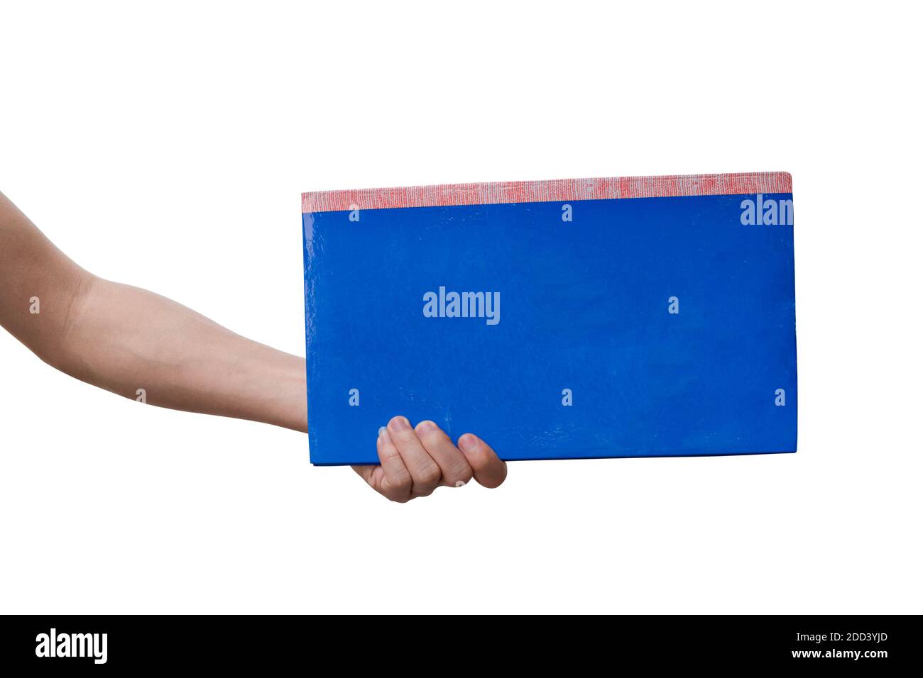 Hand holding a notebook isolated on a white background. with clipping ...
