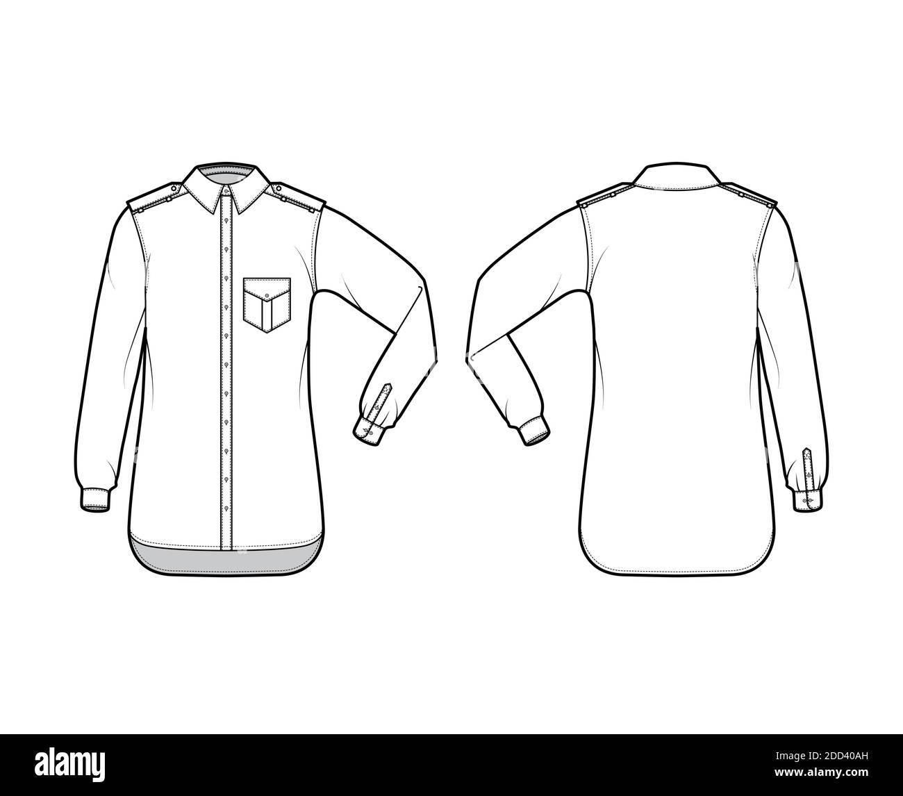 Shirt epaulette technical fashion illustration with flaps angled pocket ...