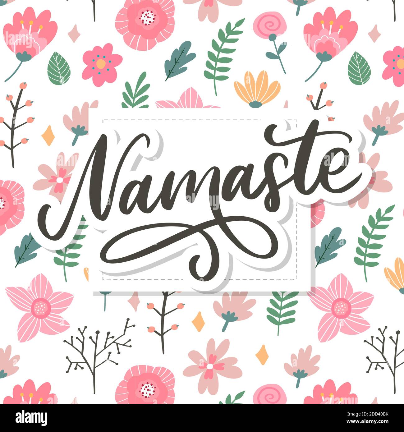 Hand drawn namaste card. Hello in hindi. Ink illustration. Hand drawn ...