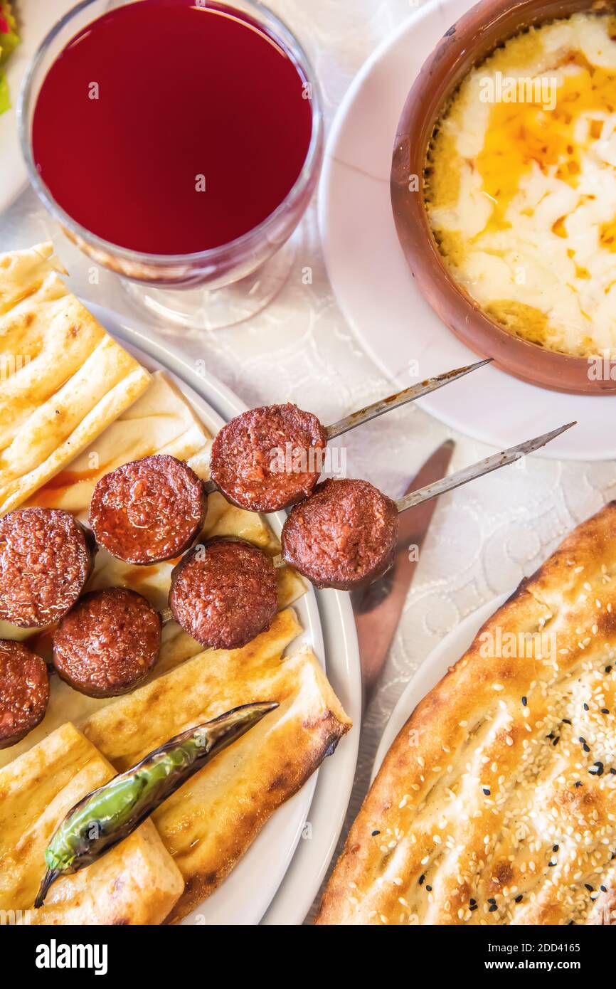 Turkish sausage also known as Sucuk. Grilled or barbecued Turkish ...