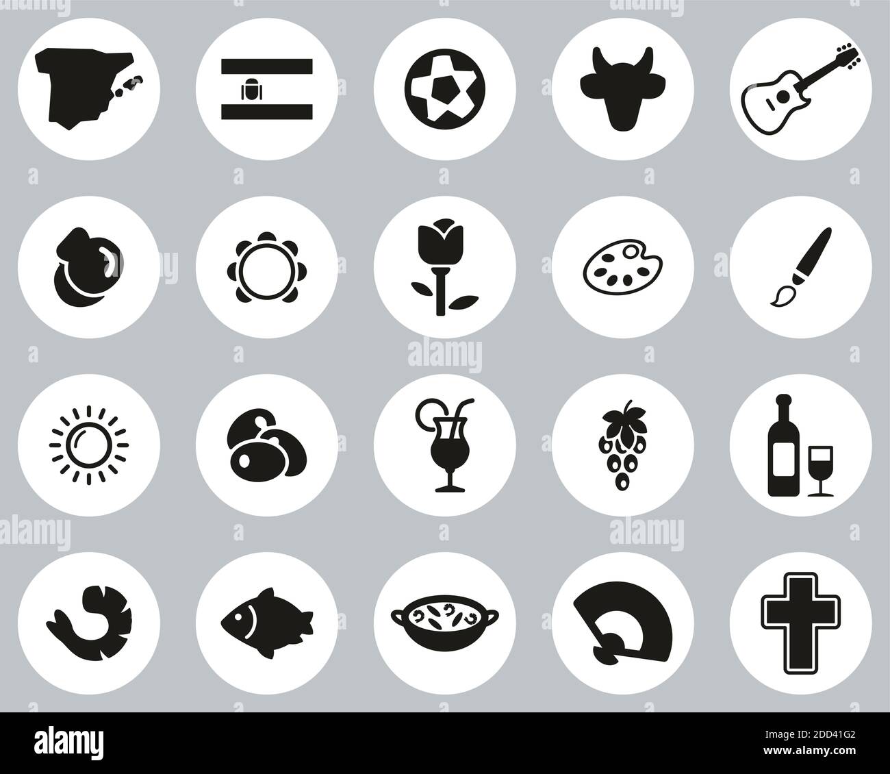 Spain Country & Culture Icons Black & White Flat Design Circle Set Big ...
