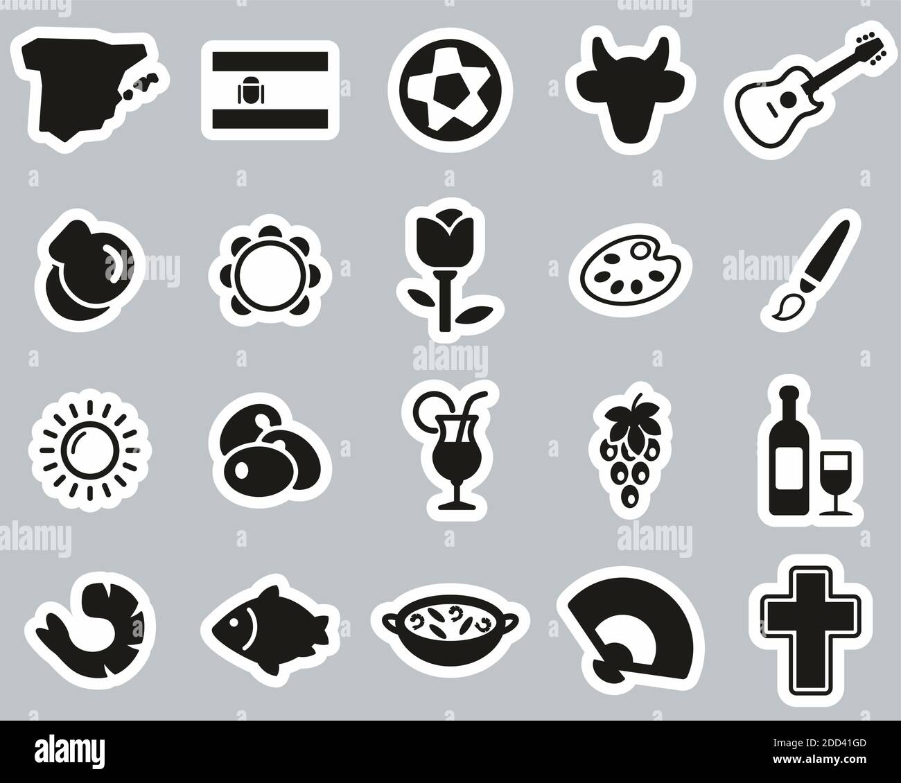 Spain Country & Culture Icons Black & White Sticker Set Big Stock ...