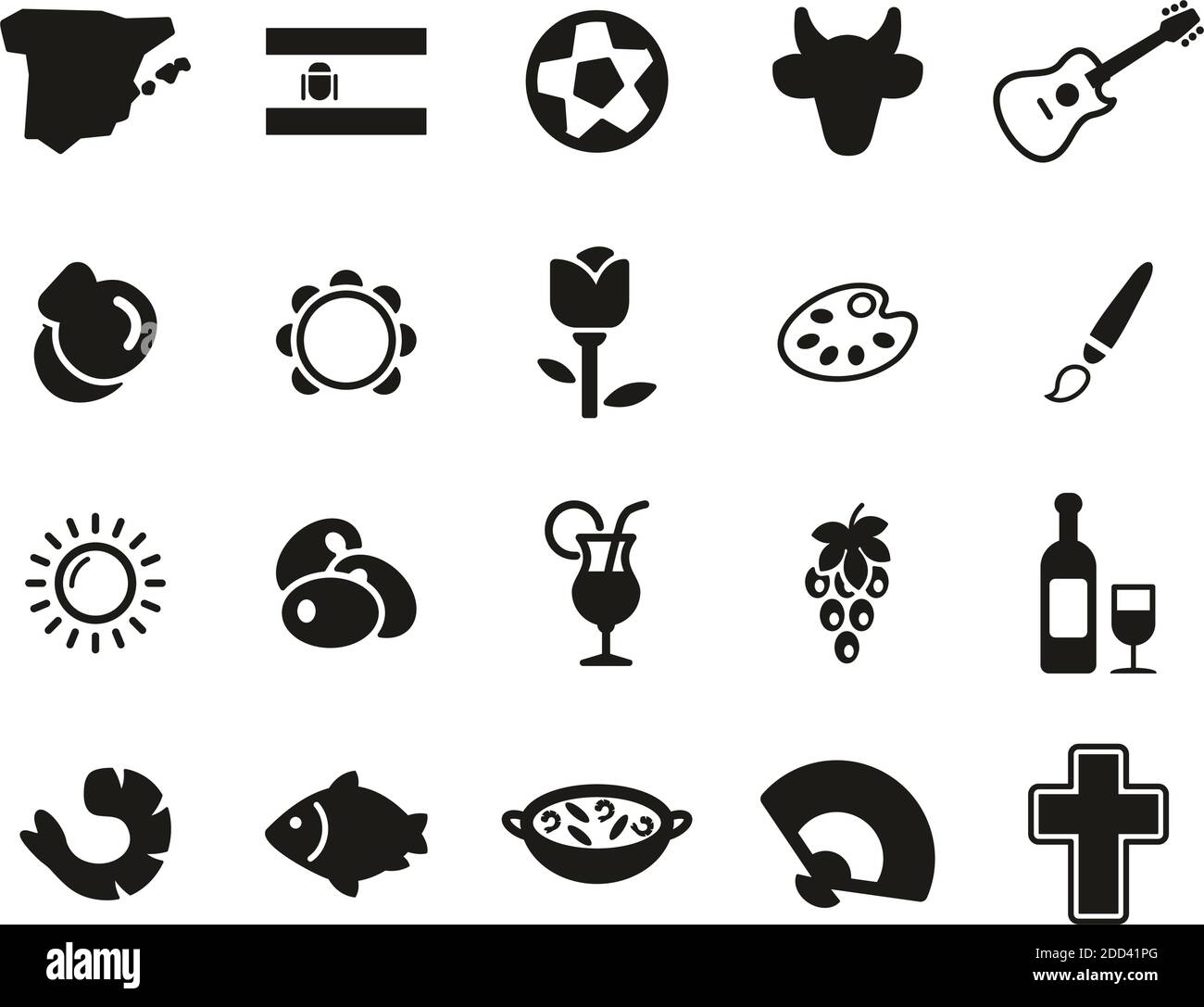 Spain Country & Culture Icons Black & White Set Big Stock Vector Image ...