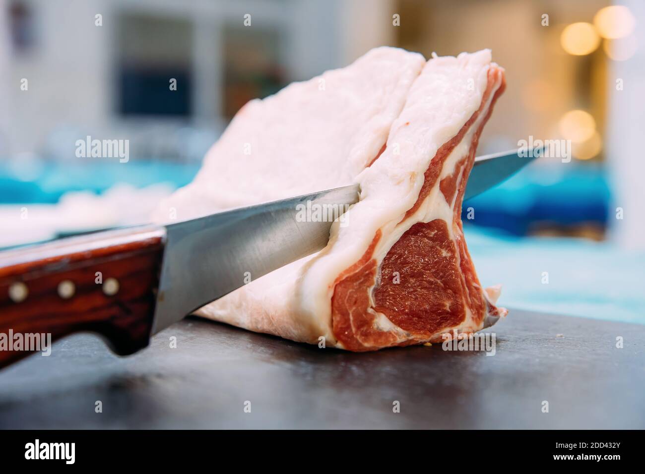 Raw and fresh lamb chop meat steaks on the black background Stock Photo ...
