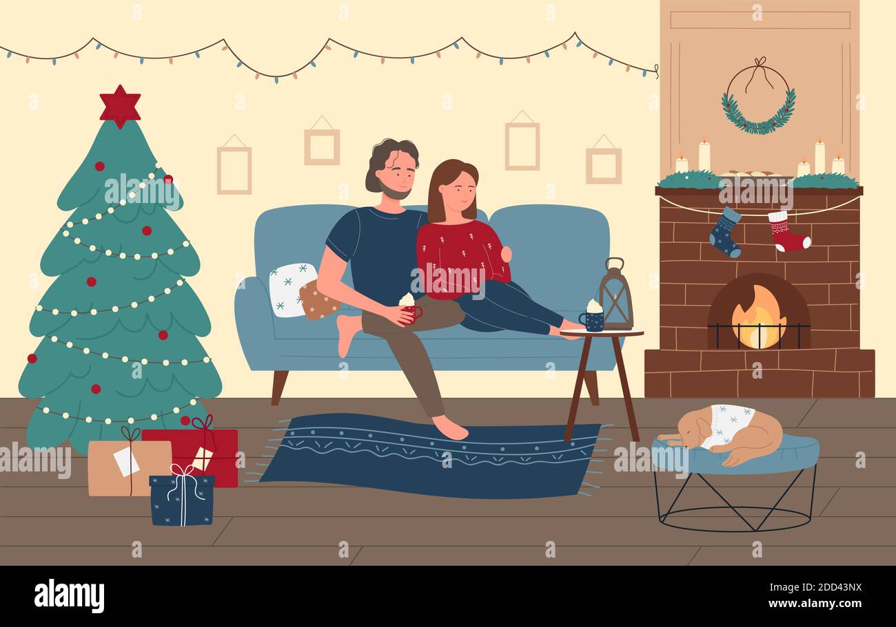 Celebrating christmas together home Stock Vector Images - Alamy