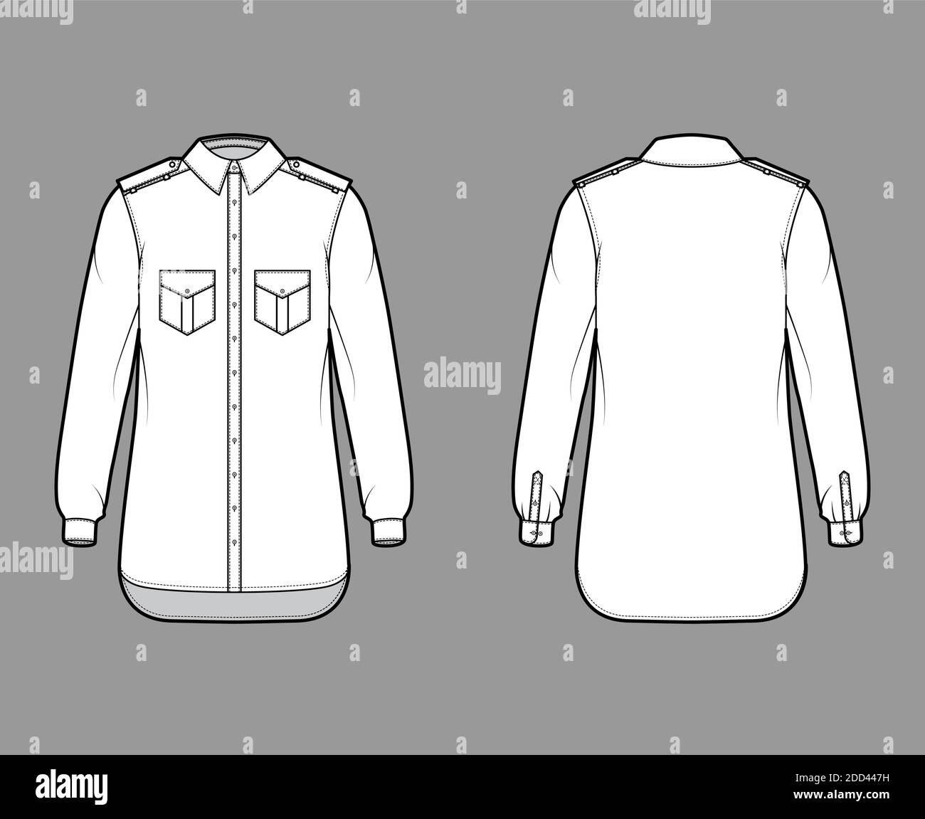 Shirt epaulette technical fashion illustration with flaps angled ...