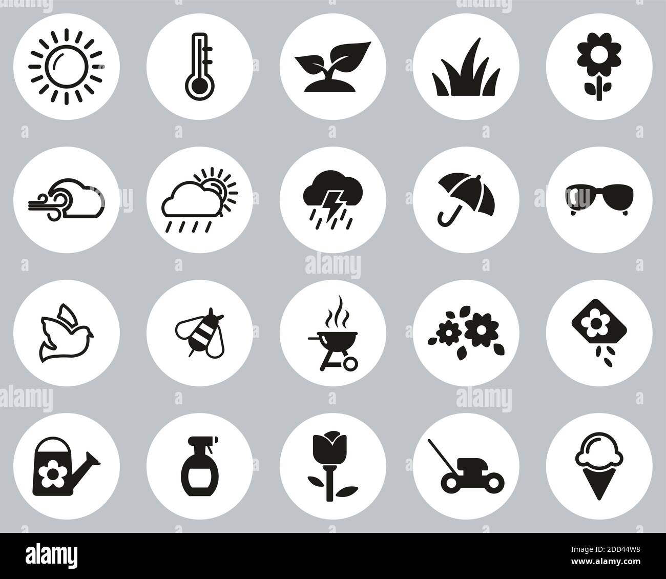 Spring Icons Black & White Flat Design Circle Set Big Stock Vector ...
