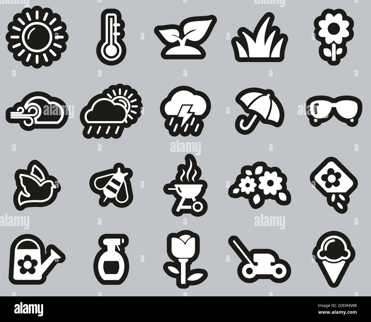 Spring Icons White On Black Sticker Set Big Stock Vector Image & Art ...