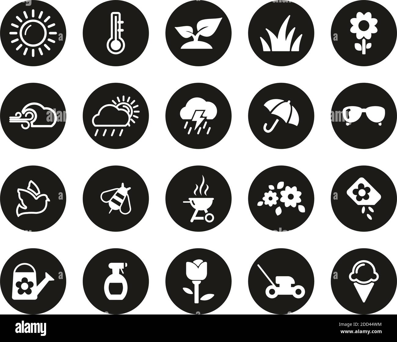 Spring Icons White On Black Flat Design Circle Set Big Stock Vector ...