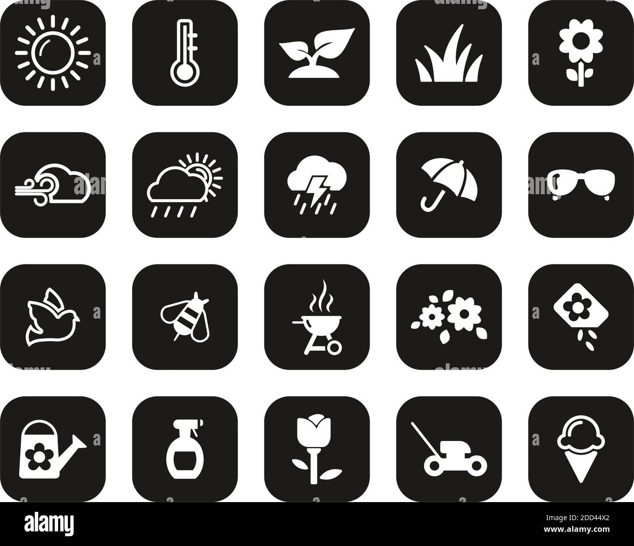 Spring Icons White On Black Flat Design Set Big Stock Vector Image ...
